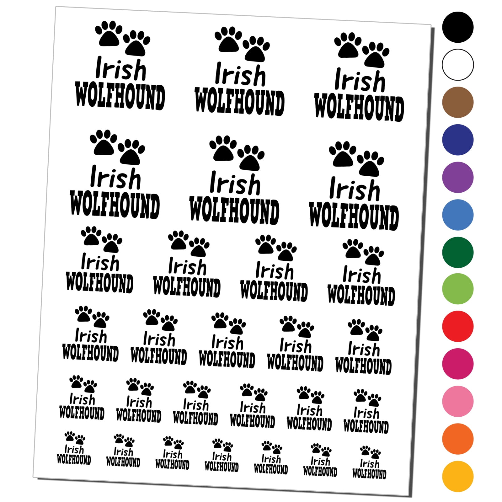 Irish Wolfhound Dog Paw Prints Fun Text Water Resistant Temporary ...