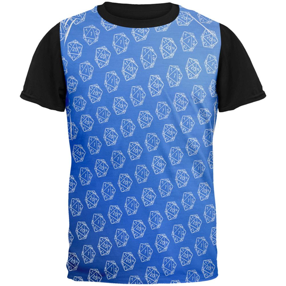D20 Gamer Critical Hit and Fumble Blue Pattern All Over Mens Black Back ...
