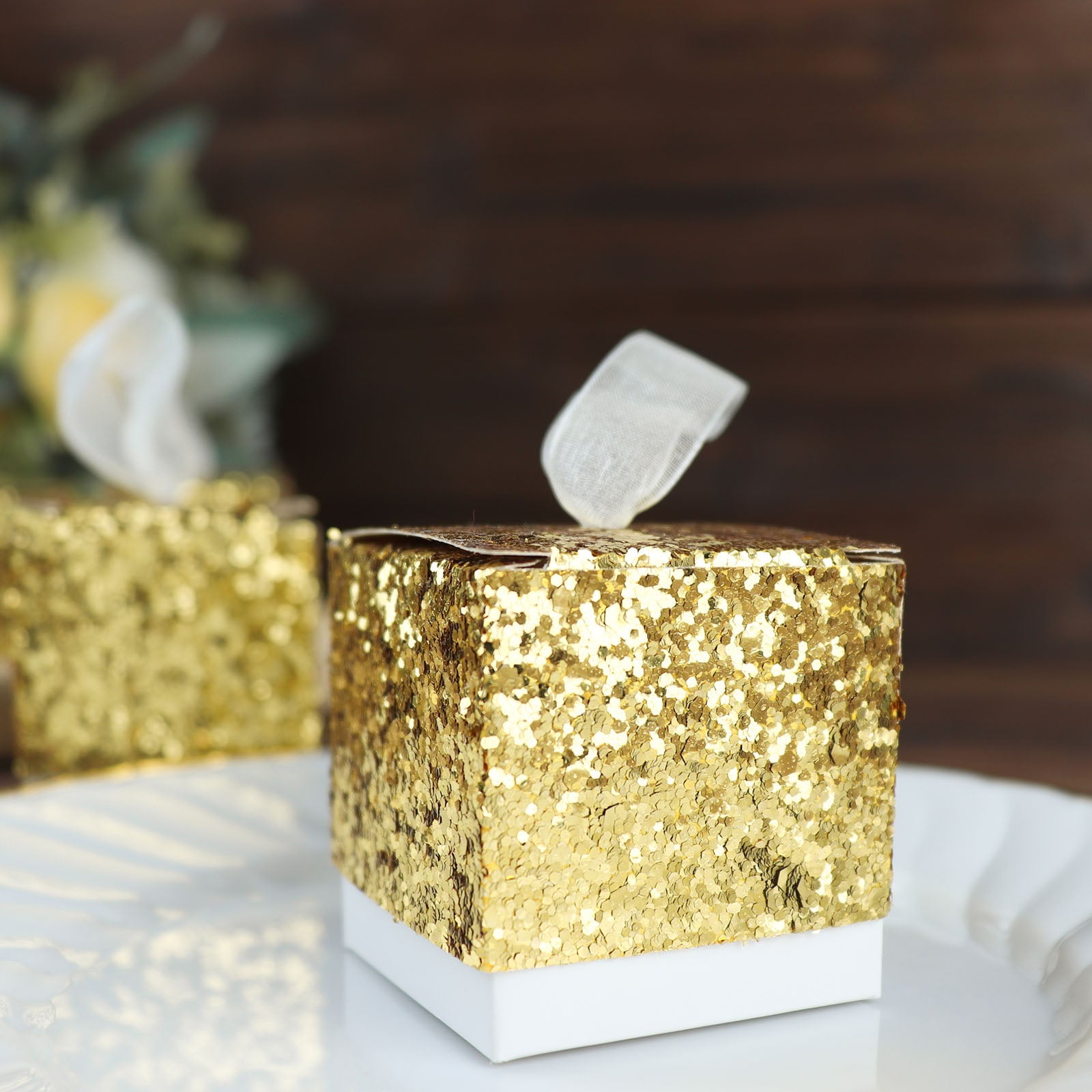 Efavormart 25 Pack | 2" Gold Sequin Glitter Mini Gift Boxes With White ...