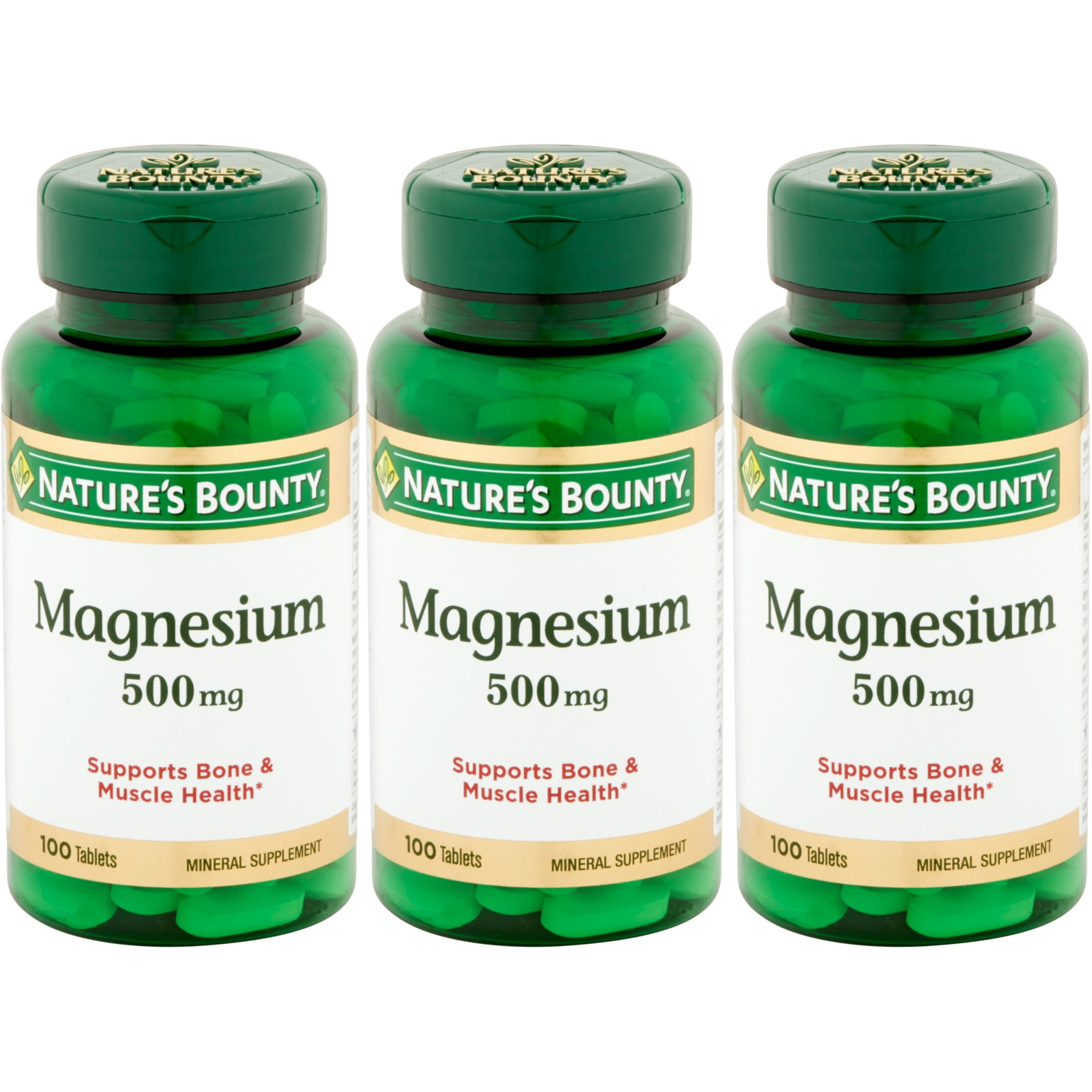 3 Pack Natures Bounty Magnesium 500 Mg Tablets 100 Tablets Each