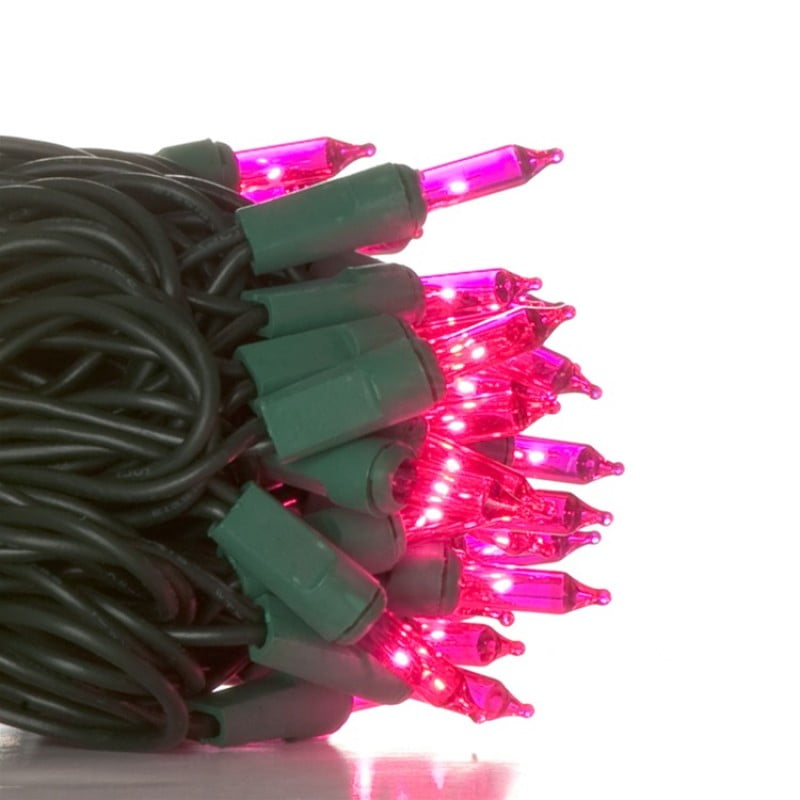 100 Pink Mini Lights - 4'' Spacing - Green Wire - Walmart.com