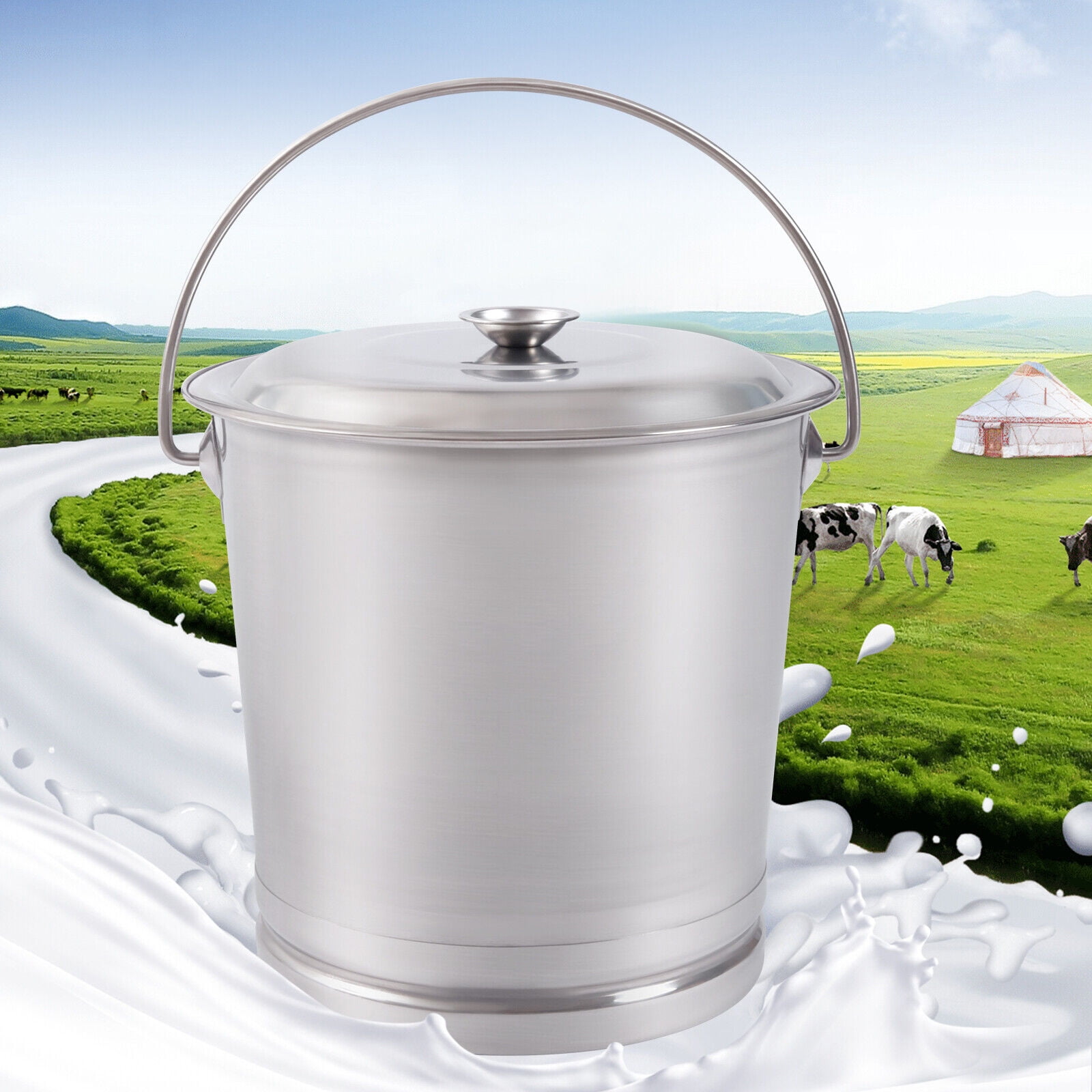 8L/ 14L Stainless Steel Milk bucket with Lid Wine Pail Bucket Oil Milk ...