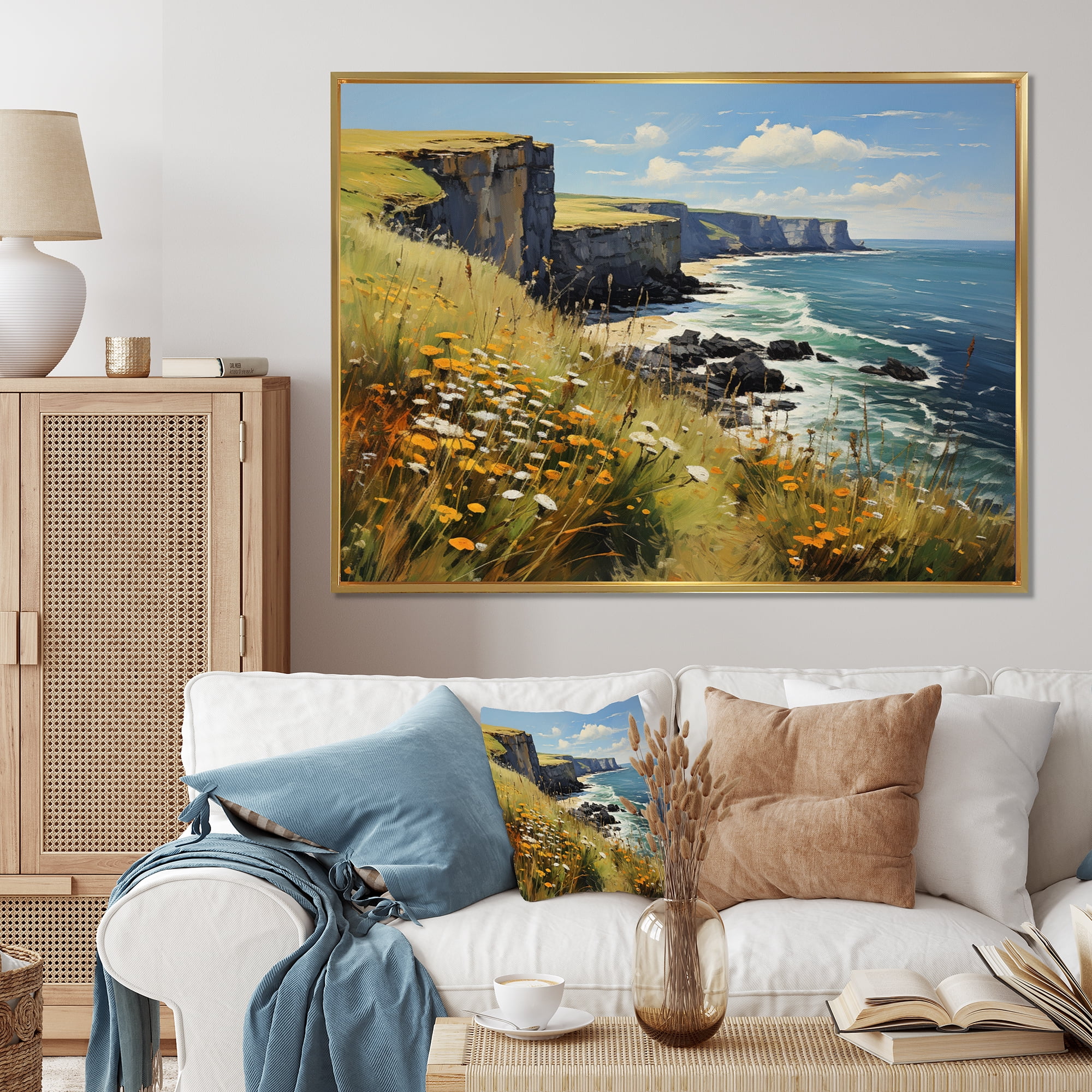 Click here for Designart France Framed Wall Art  Coastal Cliffs O... prices
