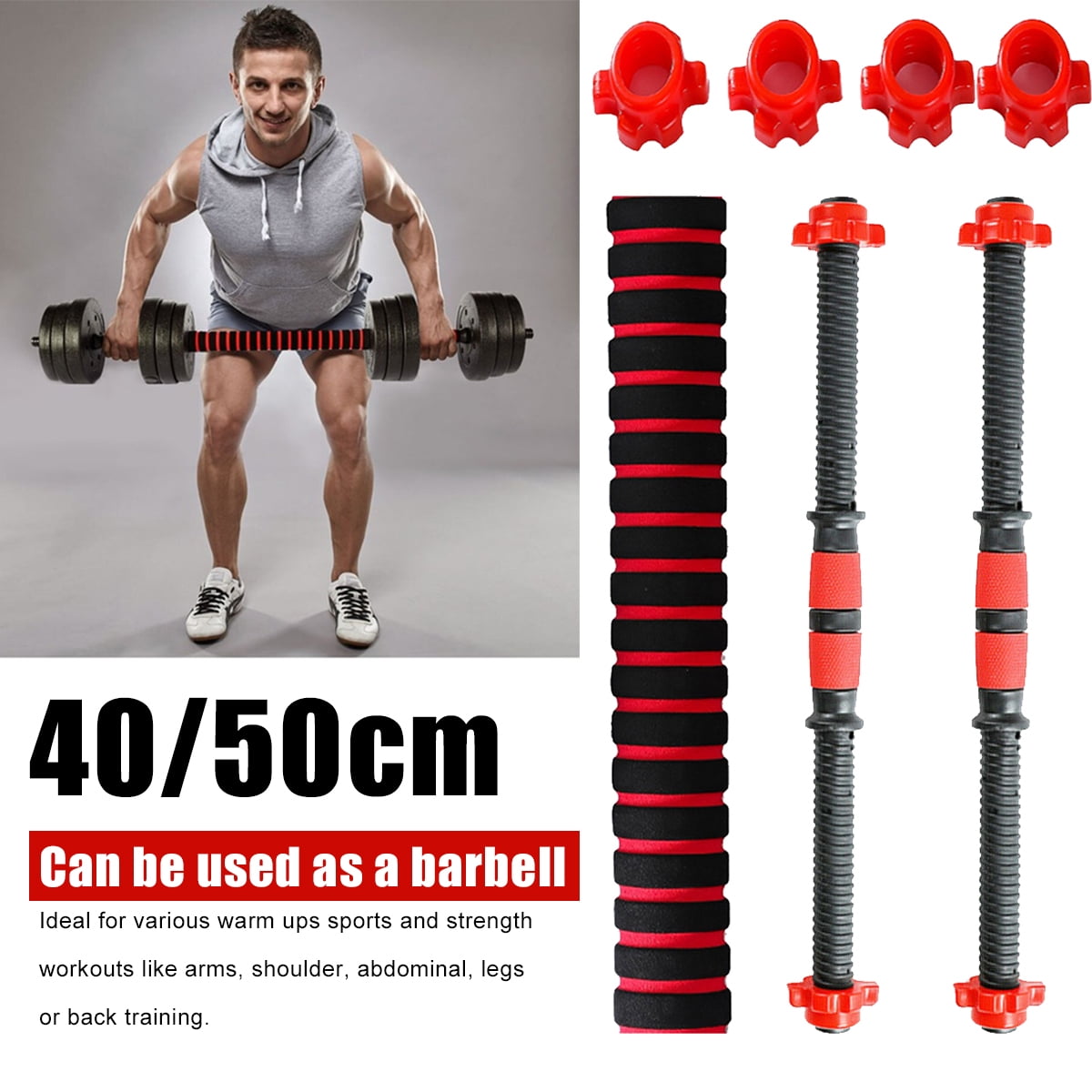 40/50CM Dumbbell Bar Handle Spinlock Collar Set Dumbbell Home Gym ...