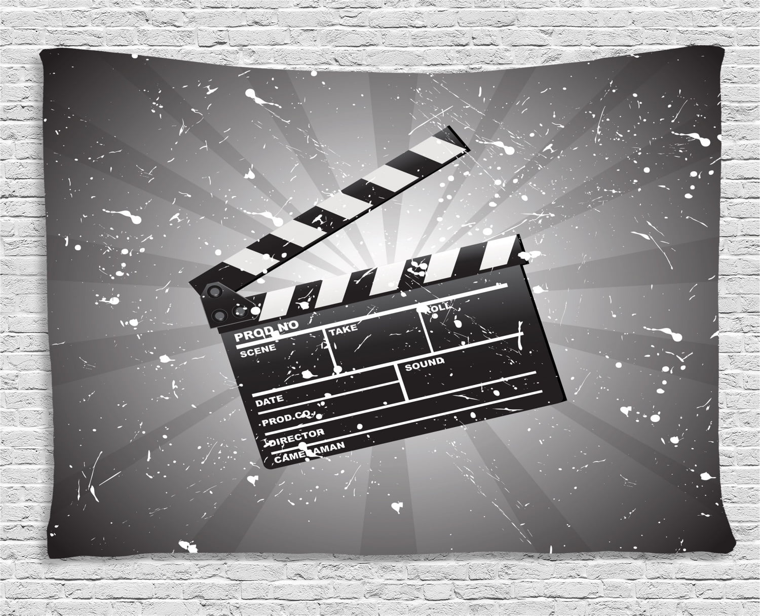 Movie Theater Tapestry, Clapper Board on Retro Backdrop with Grunge ...
