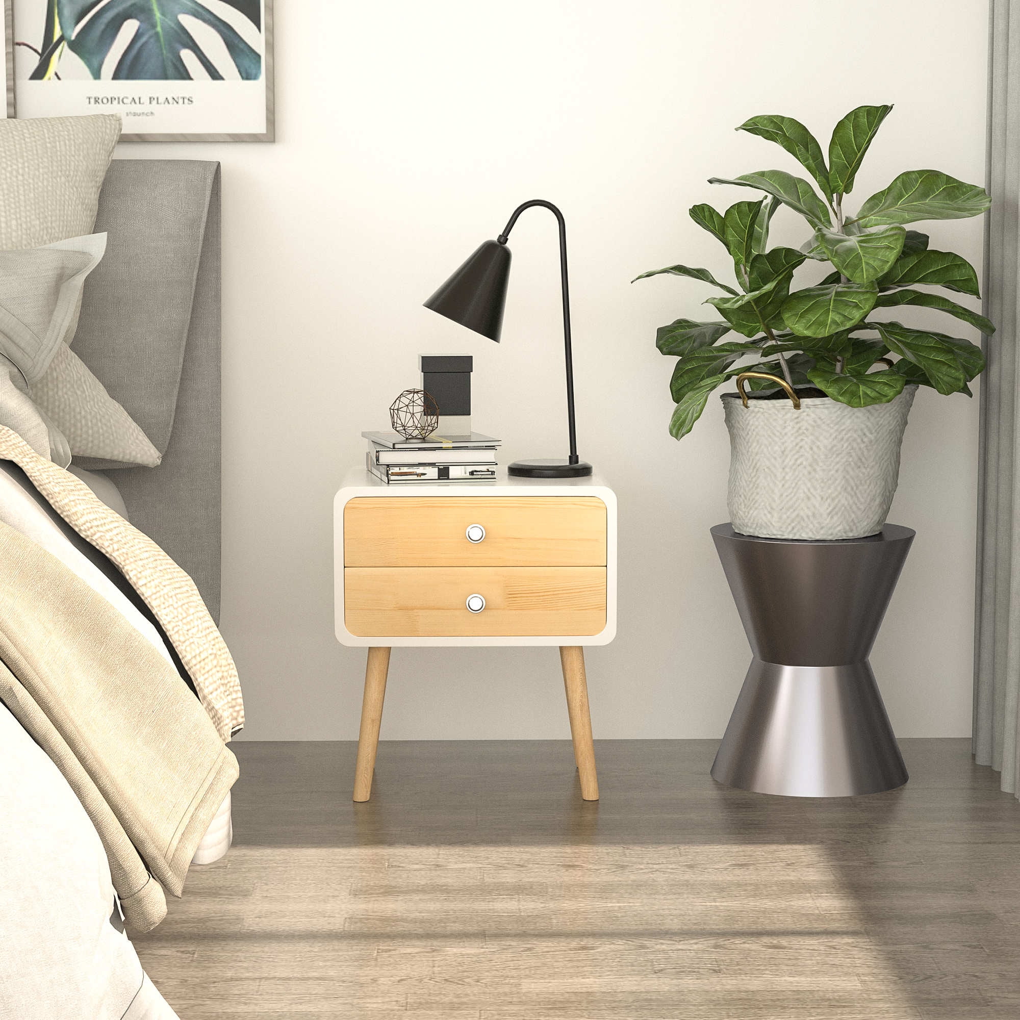 Modern Nightstands, Set of 2 Round Corner Cabinet with 2 Drawers ...