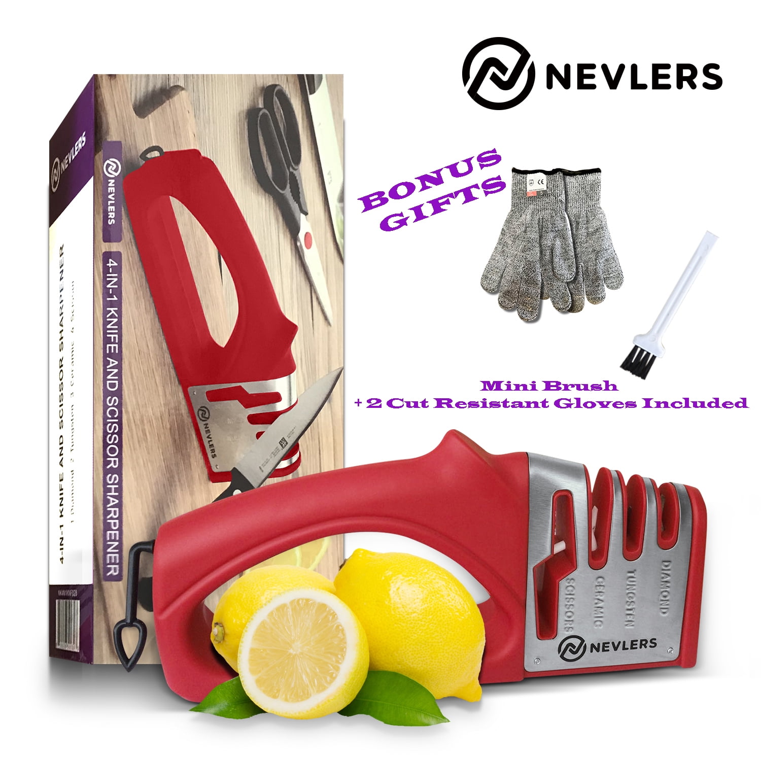 Nevlers 4-in-1 Red Knife Sharpener- Polishes & Repairs Most Knives ...