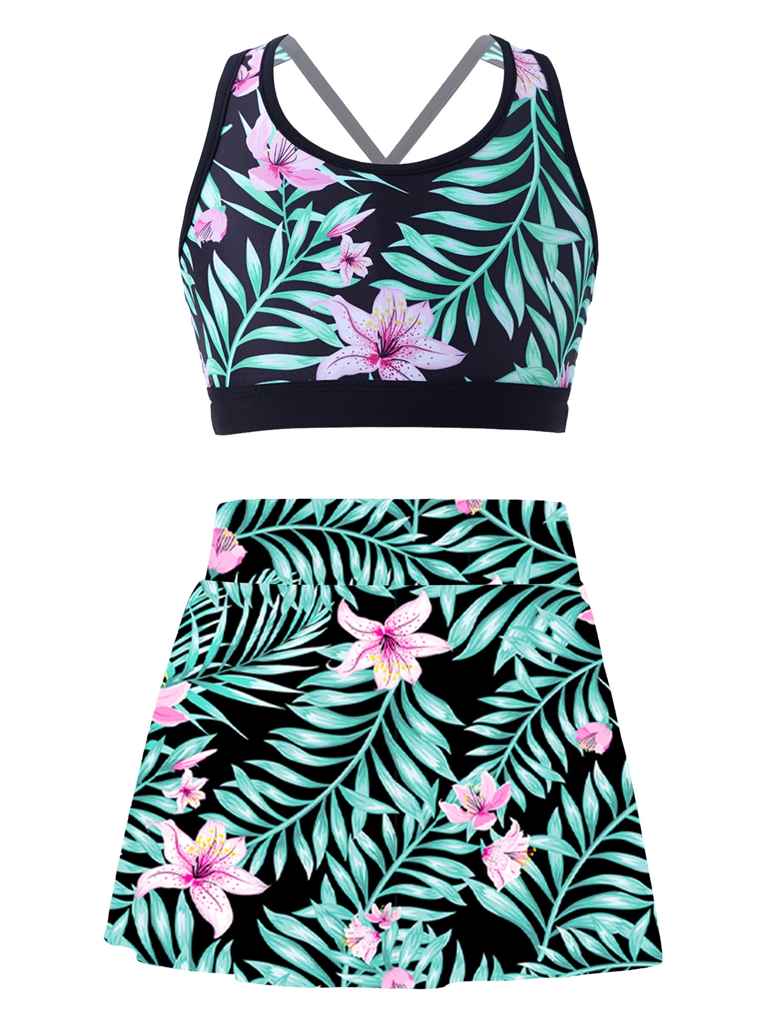 TiaoBug 2 Pcs Swimsuit for Flower Girls Back Cross Swim Tank Top with A ...