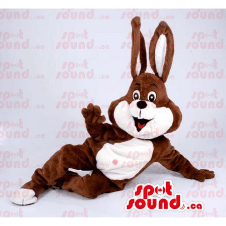 Brown And White Rabbit Animal SPOTSOUND Mascot With Pink Belly Button ...