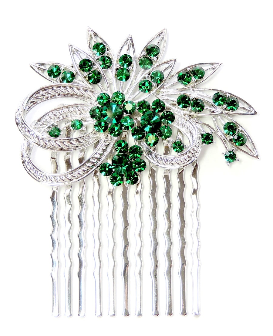 Faship Gorgeous Green Rhinestone Crystal Floral Hair Comb - Walmart.com