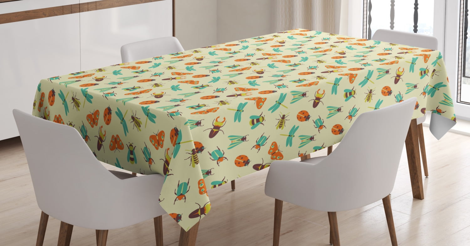 Ladybug Tablecloth, Illustration of Insects Ladybugs Butterflies and ...