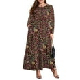 Mengpipi Womens Plus Size Casual Long Sleeve Crewneck Dress Flowy