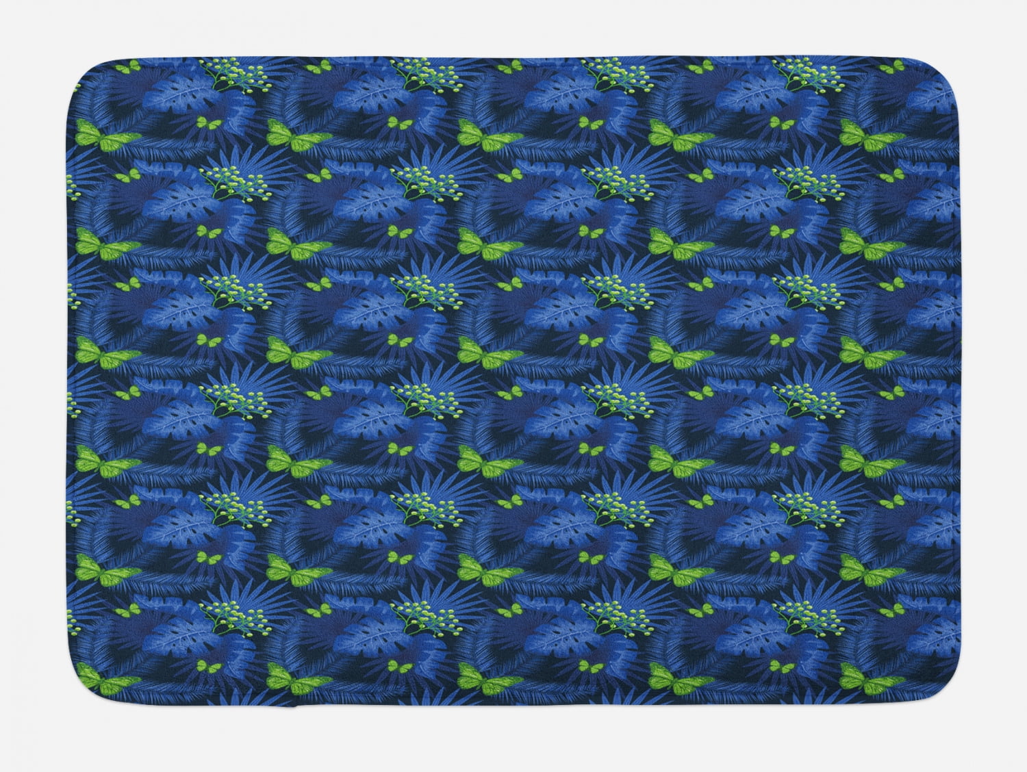 Nature Bath Mat, Jungle Rainforest Plants with Butterfly and Fern ...