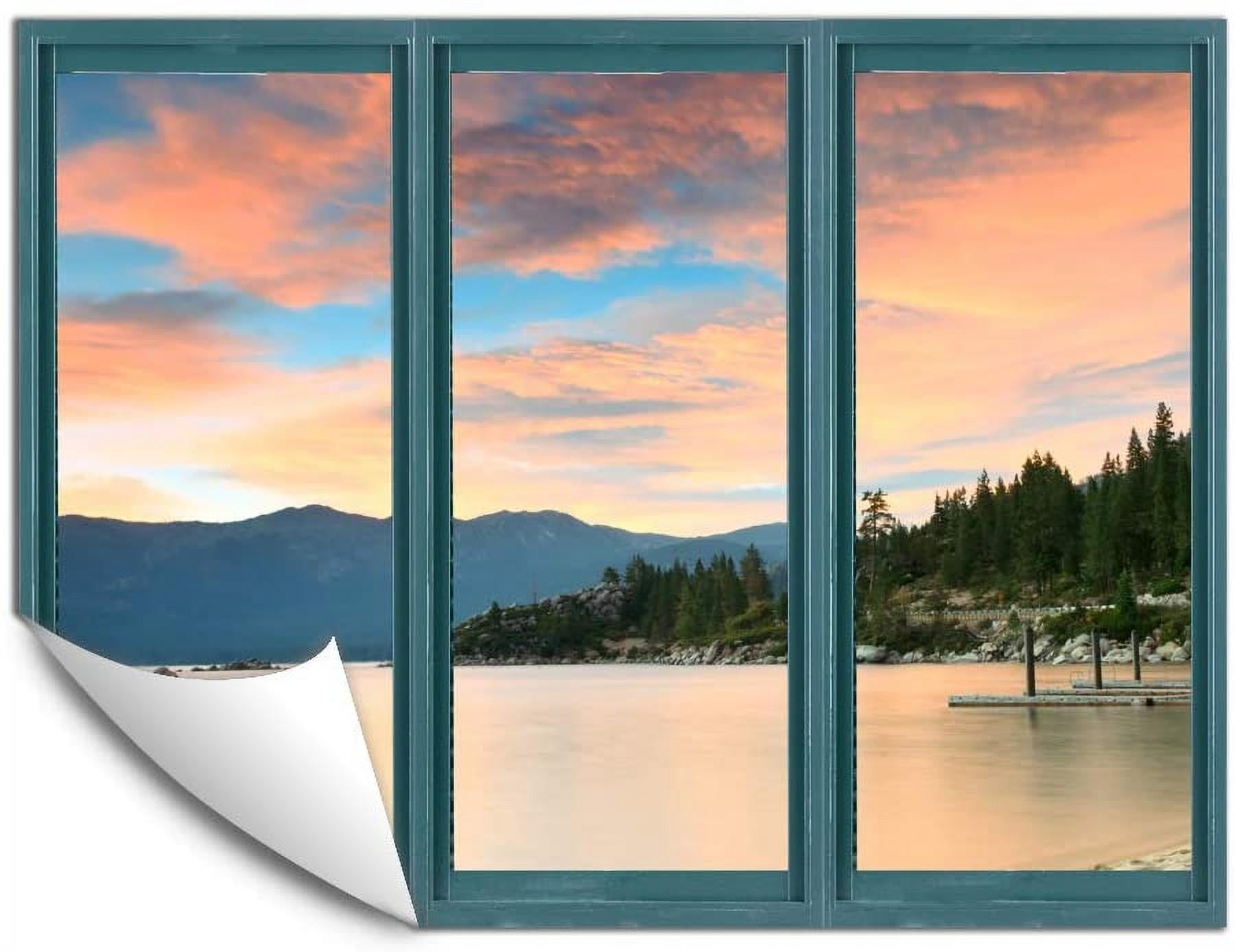 IDEA4WALL Wall Murals for Bedroom Fake Window Beach Blue Window ...