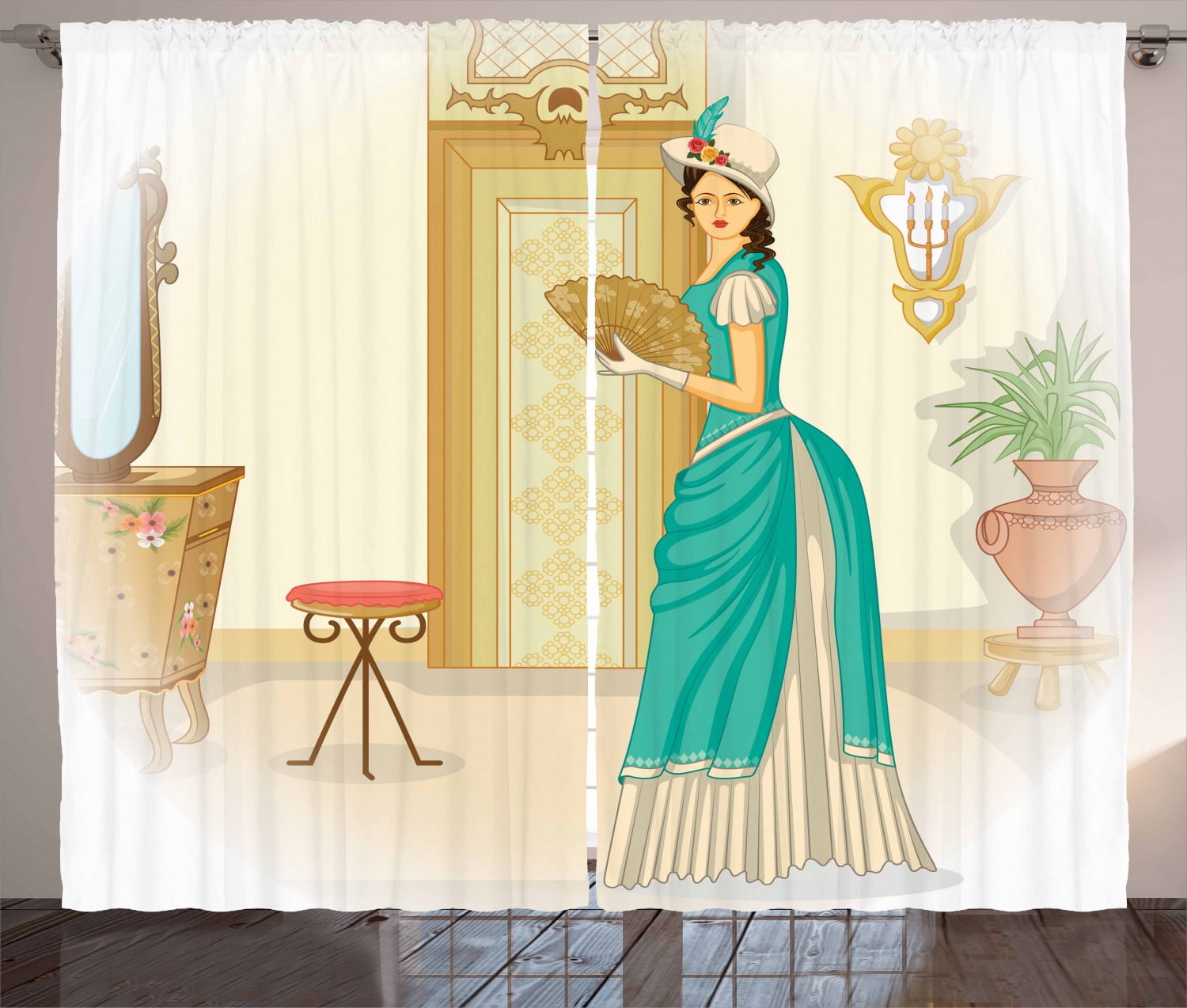 Renaissance Curtains 2 Panels Set, Vintage Style Victorian Woman with ...