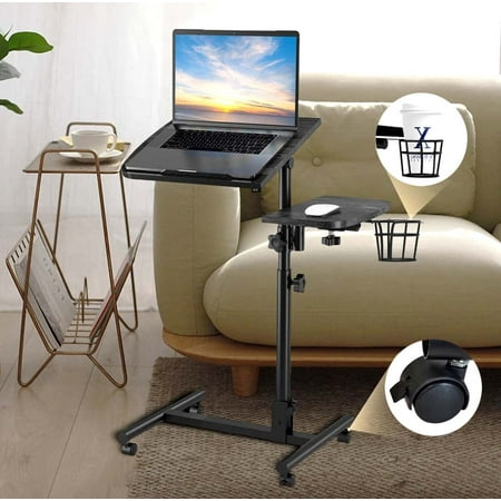 Laptop Table 23 Inch Adjustable Height Tray Table, Rolling Cart Mobile ...
