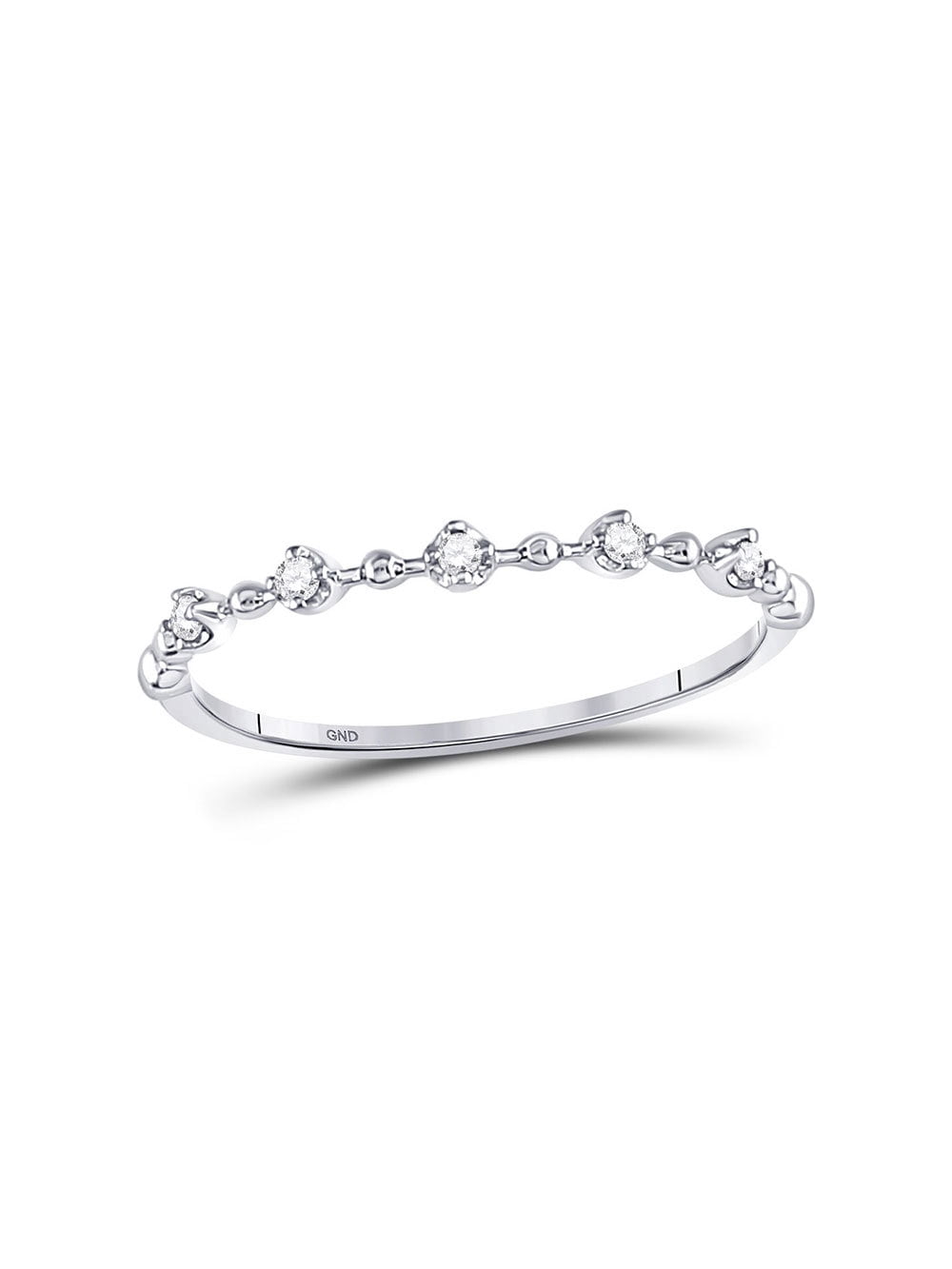 10kt White Gold Womens Round Diamond Bead Dot Stackable Ring 1/20 Cttw ...