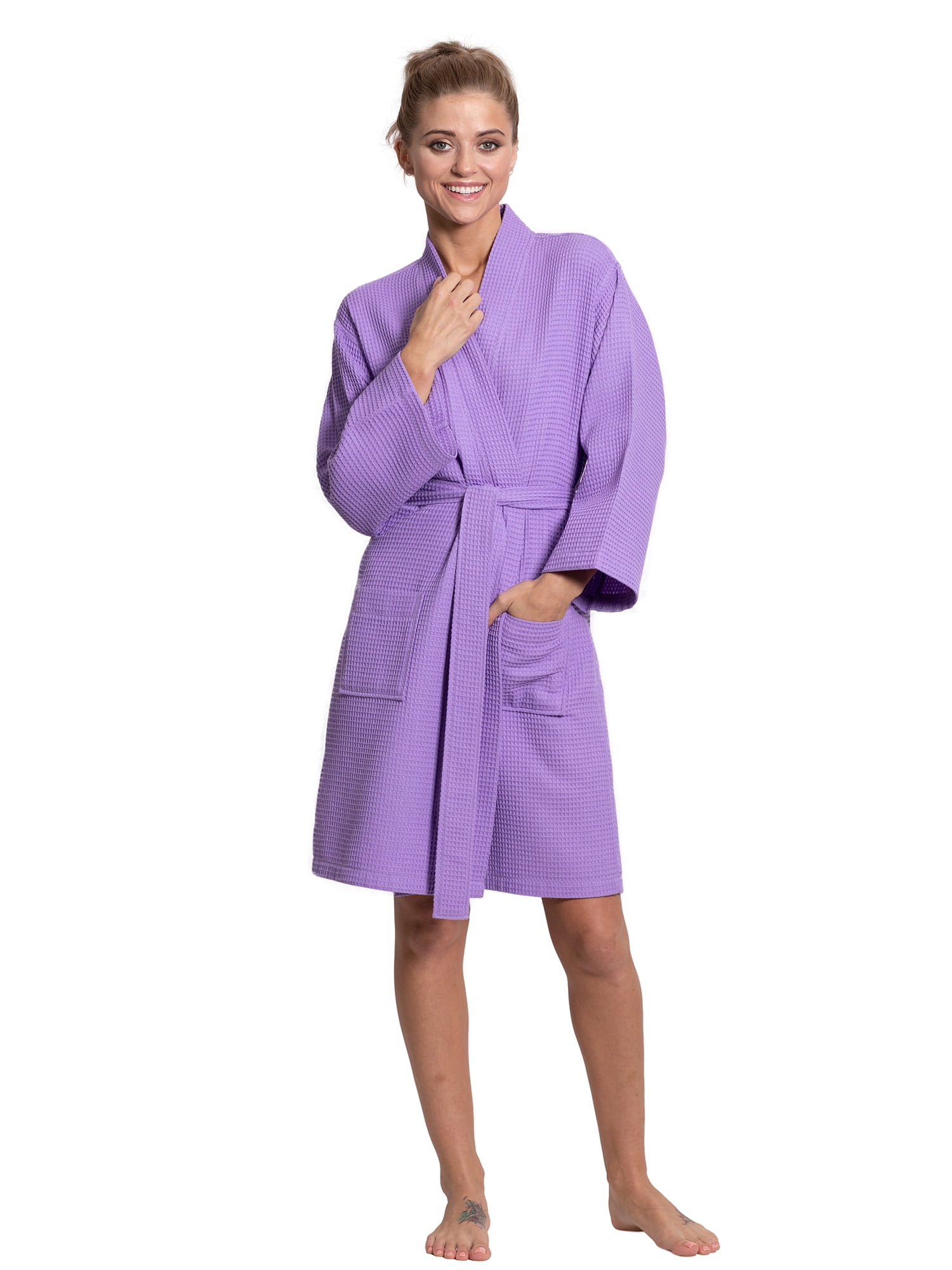 Turkuoise Linen Lightweight Knee Length Waffle Kimono Bath and Spa Robe ...