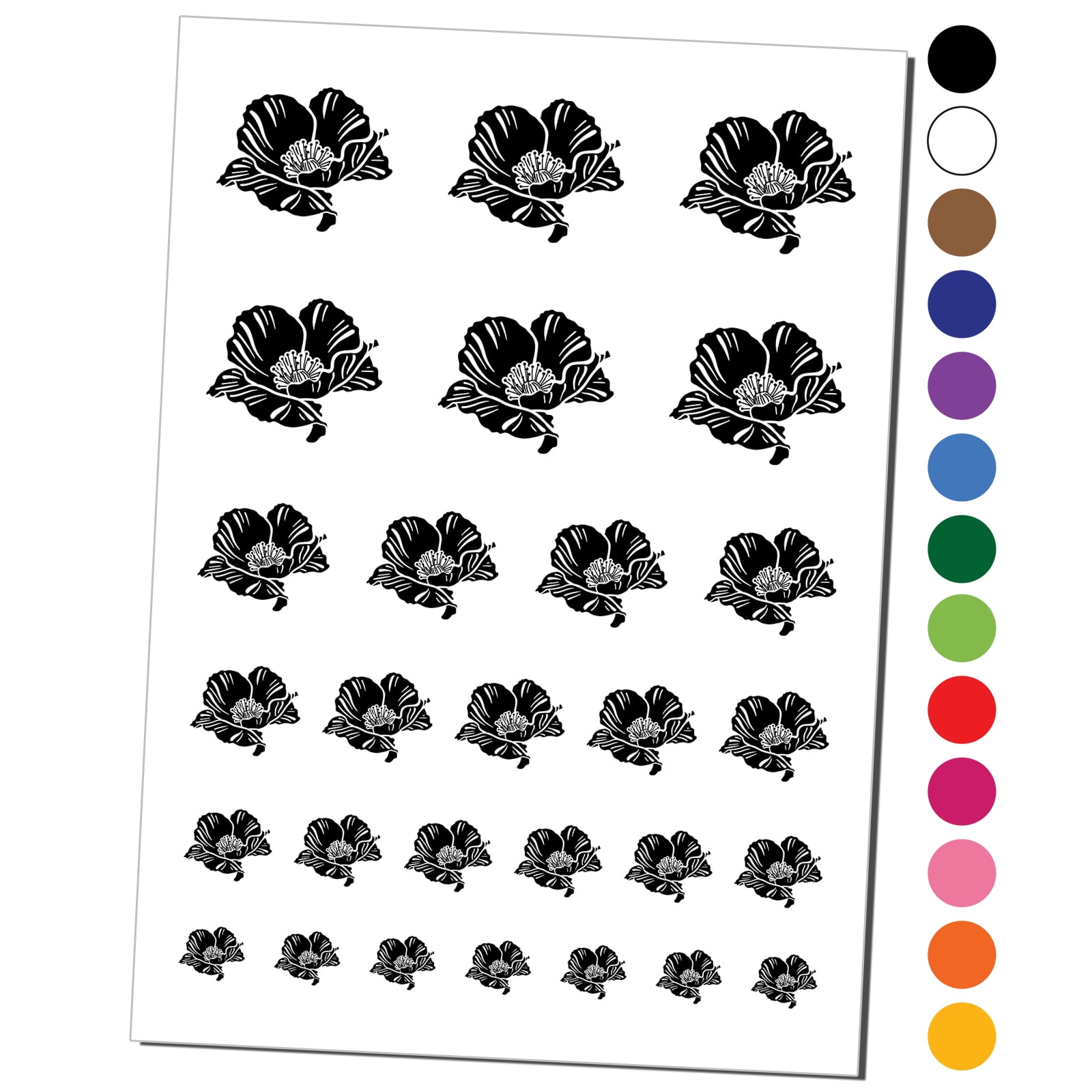 Pretty Poppy Flower Water Resistant Temporary Tattoo Set Fake Body Art ...