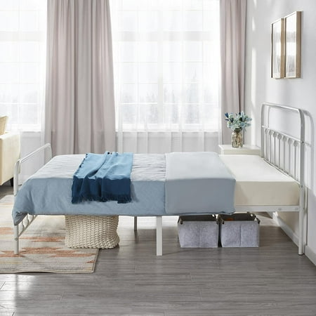 Sinda Heavy Duty White Bed Frame Platform with Headboard and Footboard ...