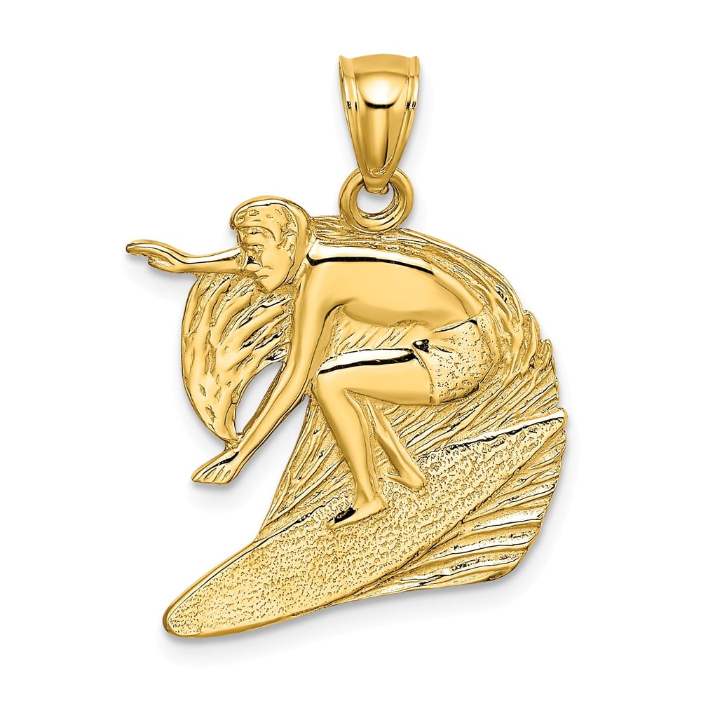 FB Jewels 14K Yellow Gold Surfer and Wave High Polish and Engraved ...