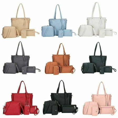4pcs Women Leather Handbag Shoulder Bags Tote Purse Card Holder Set ...
