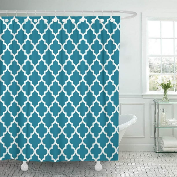 Suttom Quatrefoil Moroccan Pattern Teal Geometric Trellis Shower