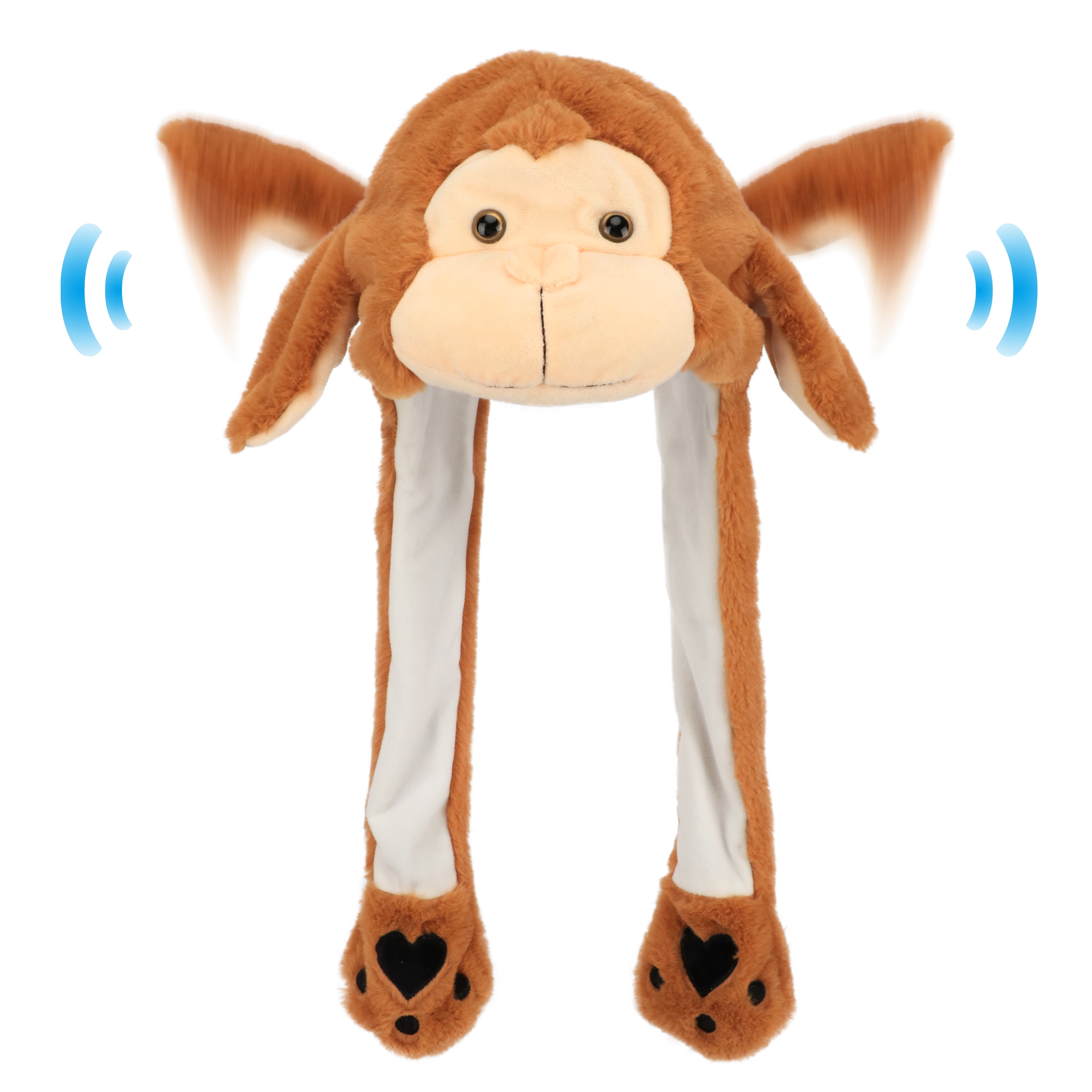Animal Hat Plush with Ears Moving Jumping Movable Monkey Ears Hat Dress ...