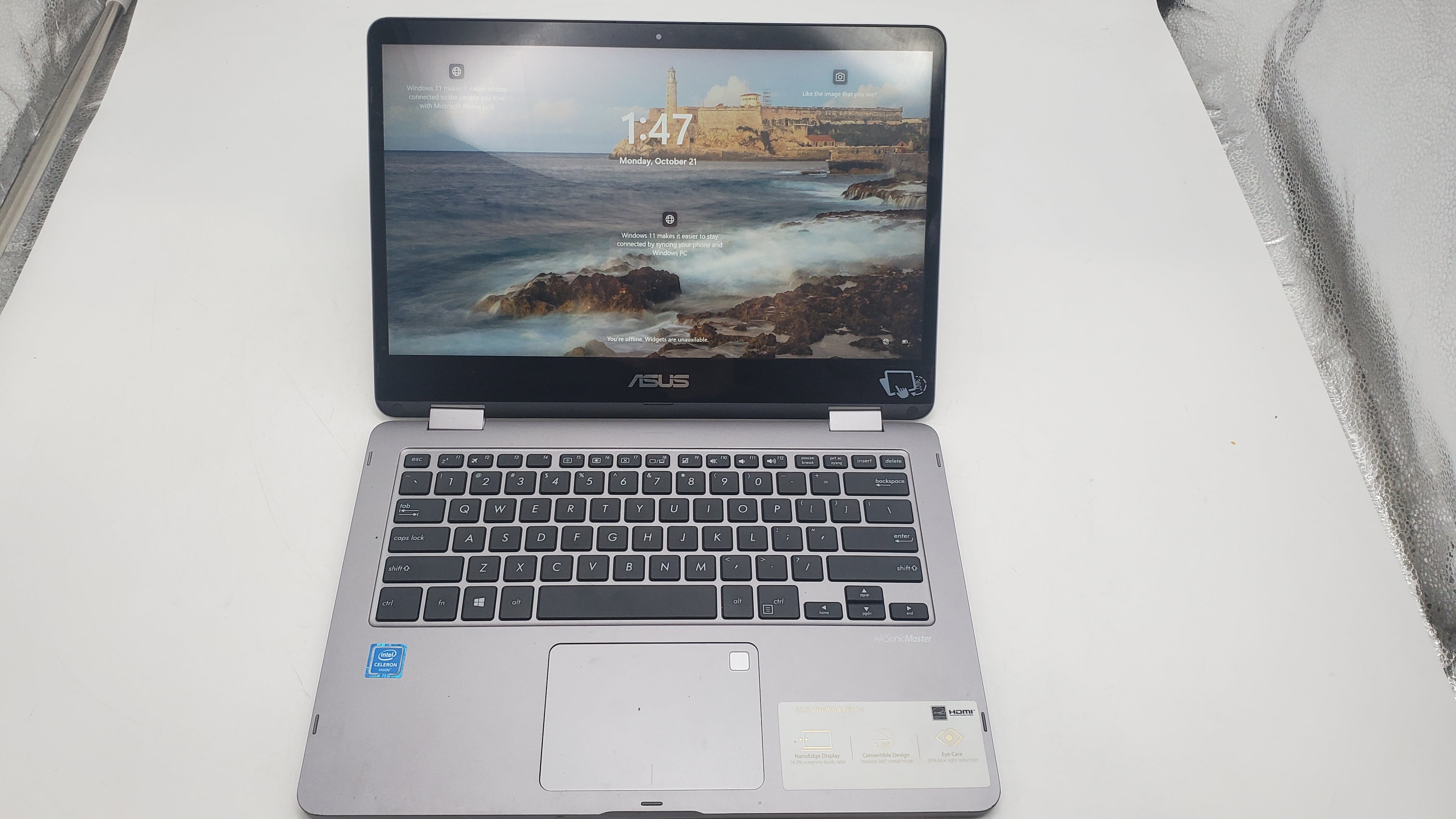 Open Box ASUS VIVOBOOK TP401MAR, 14" 1920X1080, CELERON N4020, 4GB RAM ...