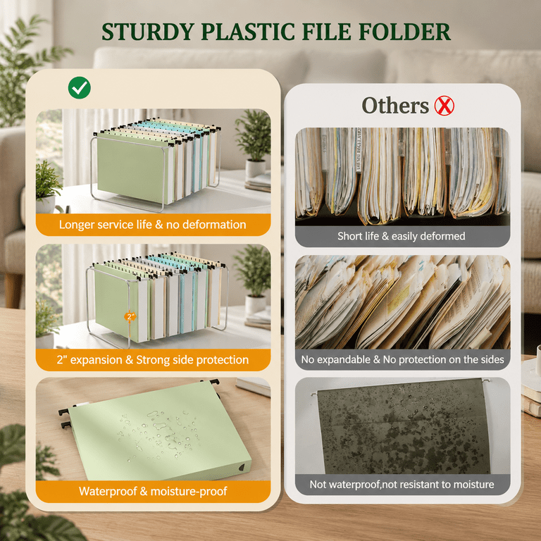 12 Pack Pastel Colors No Side Letter Size Plastic Hanging File Folders ...
