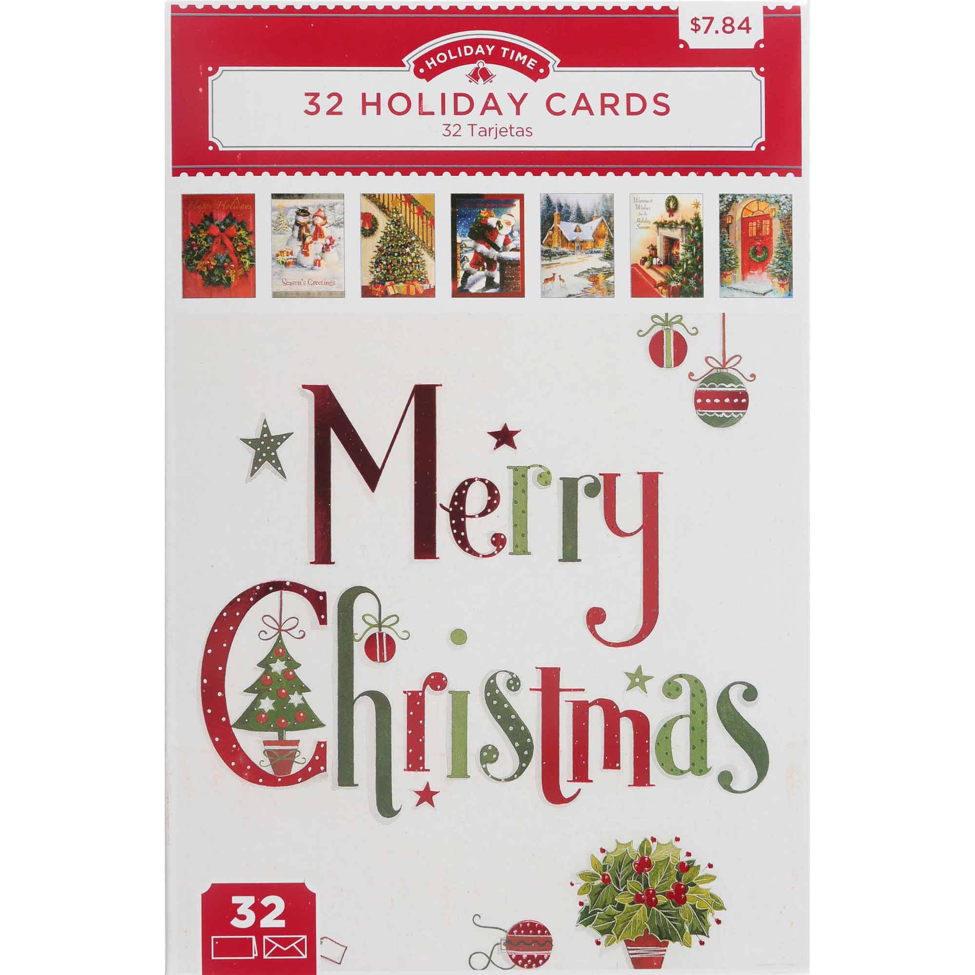 32 Count Traditional Boxed Christmas Card Assortment Cards Walmart