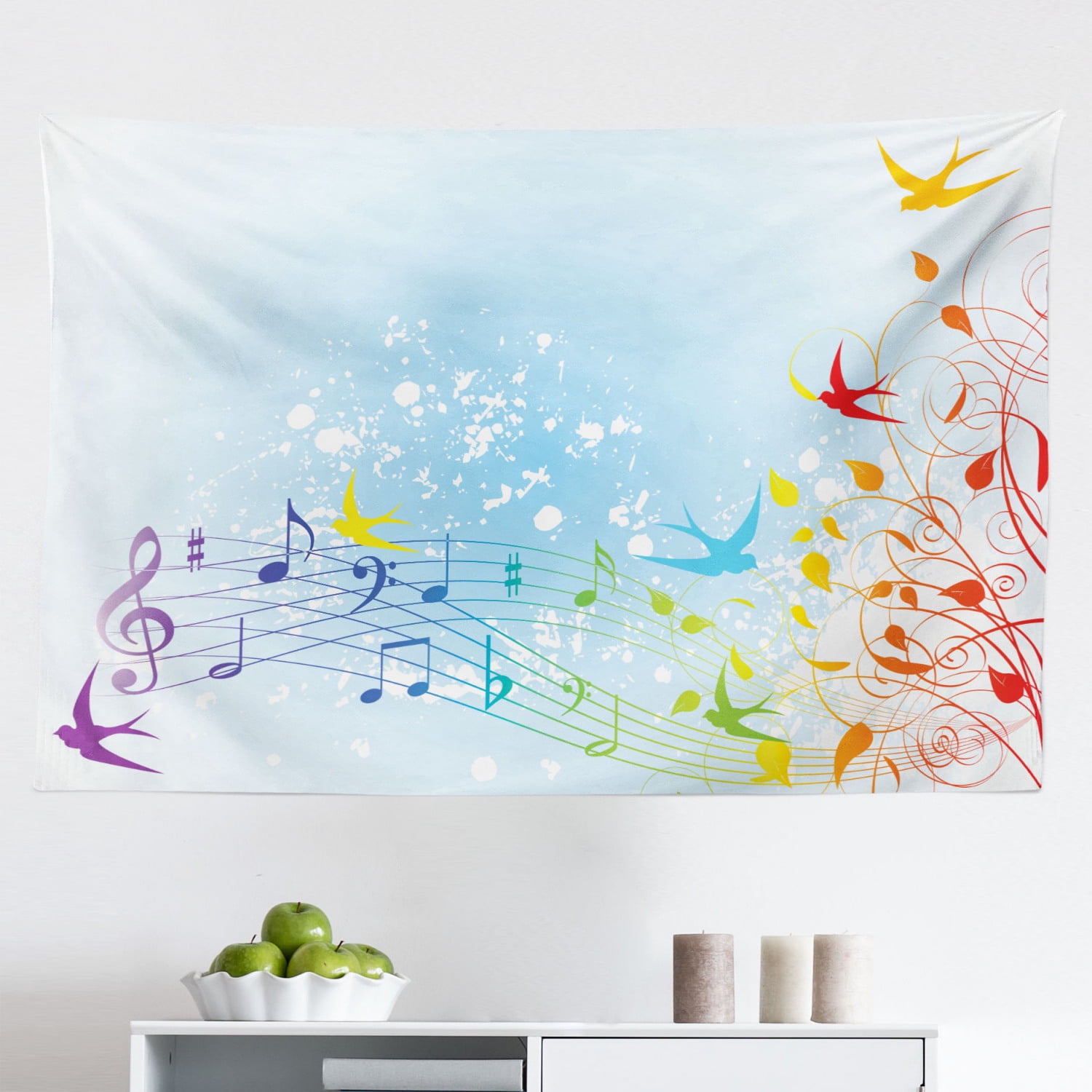 Music Note Tapestry, Monochrome Style Outline Drawing of a Piano on a ...