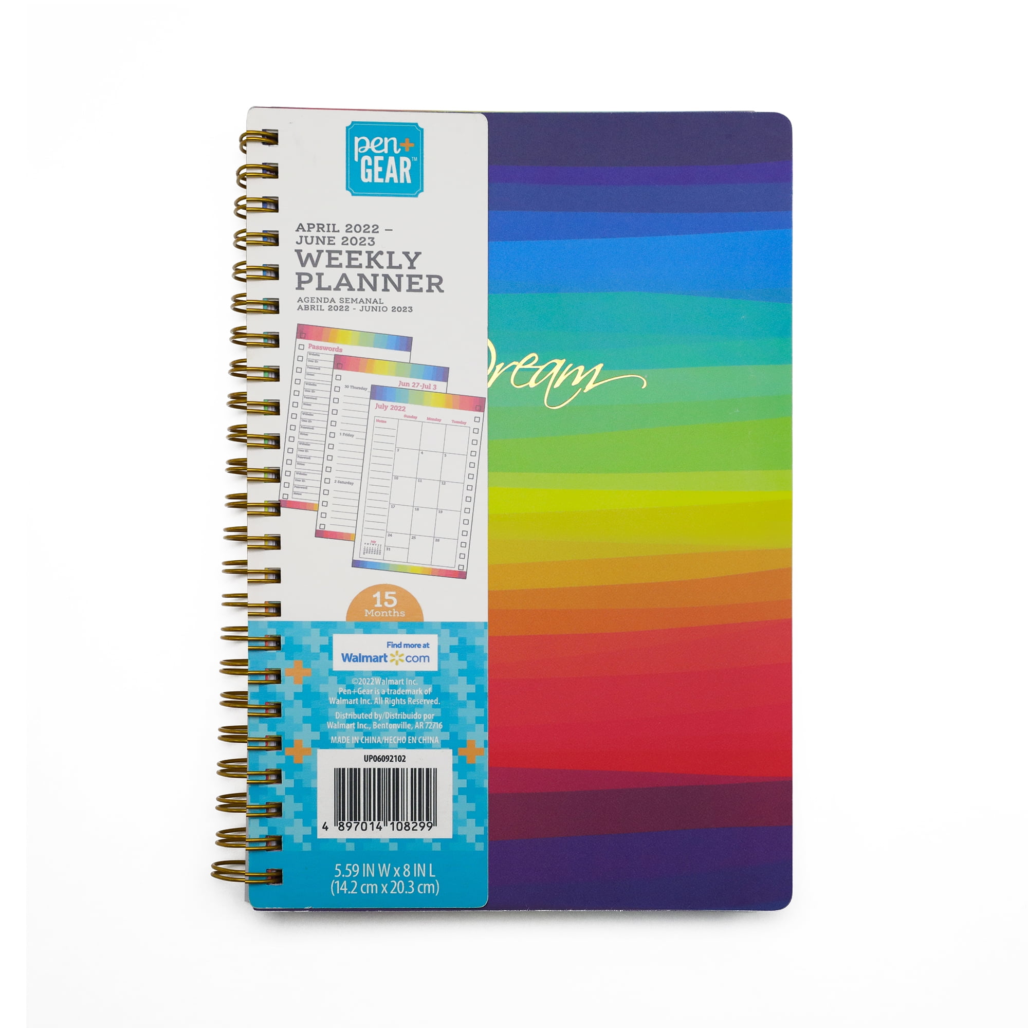 Pen+Gear Medium Weekly/Monthly Planner, Rainbow Poly Cover, April 2022 ...