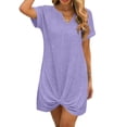 PYGNJK Women's Tshirt Dress Notch Neck Eyelet Knotted Short Sleeve ...