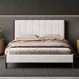 Omax Decor Exton Upholstered Platform Queen Bed in Cream Fabric ...
