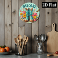 2D Flat Rustic Welcome Metal Sign with Cowboy Boots, Floral Butterfly ...