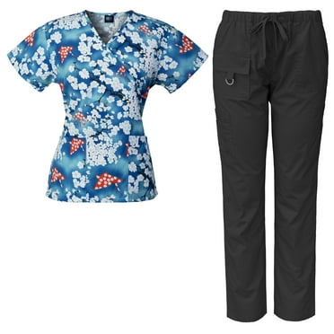 Women's Six-Pocket Mock Wrap Medical Scrub Set - Walmart.com