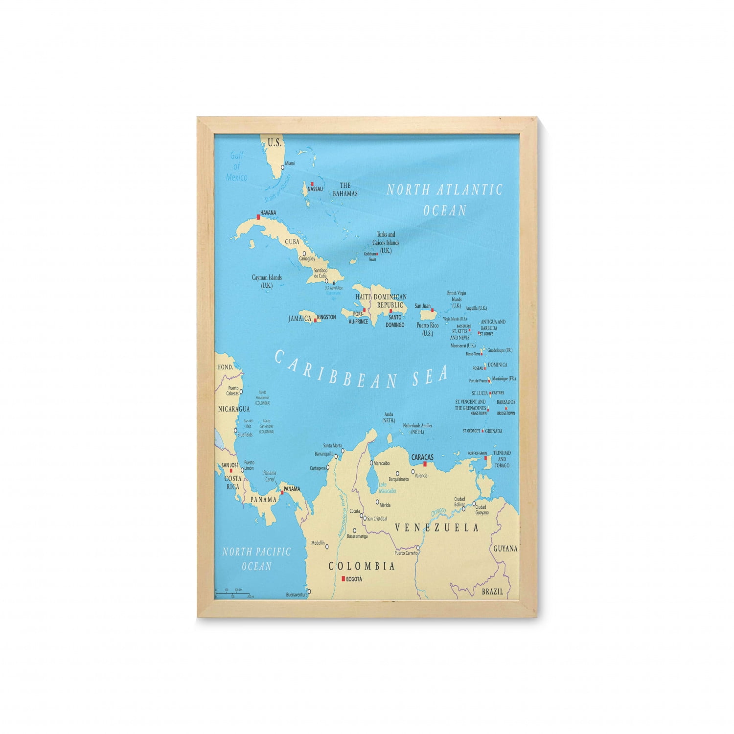 Wanderlust Wall Art with Frame, Caribbean Political Map Capitals ...