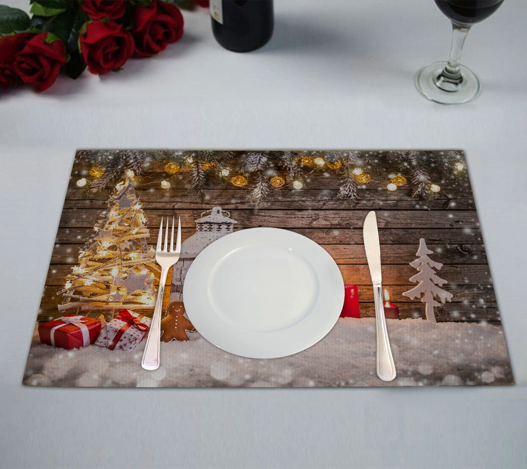 ECZJNT Christmas Crafted Wooden Placemat Table Mat Cup Mat 12x18 inch ...