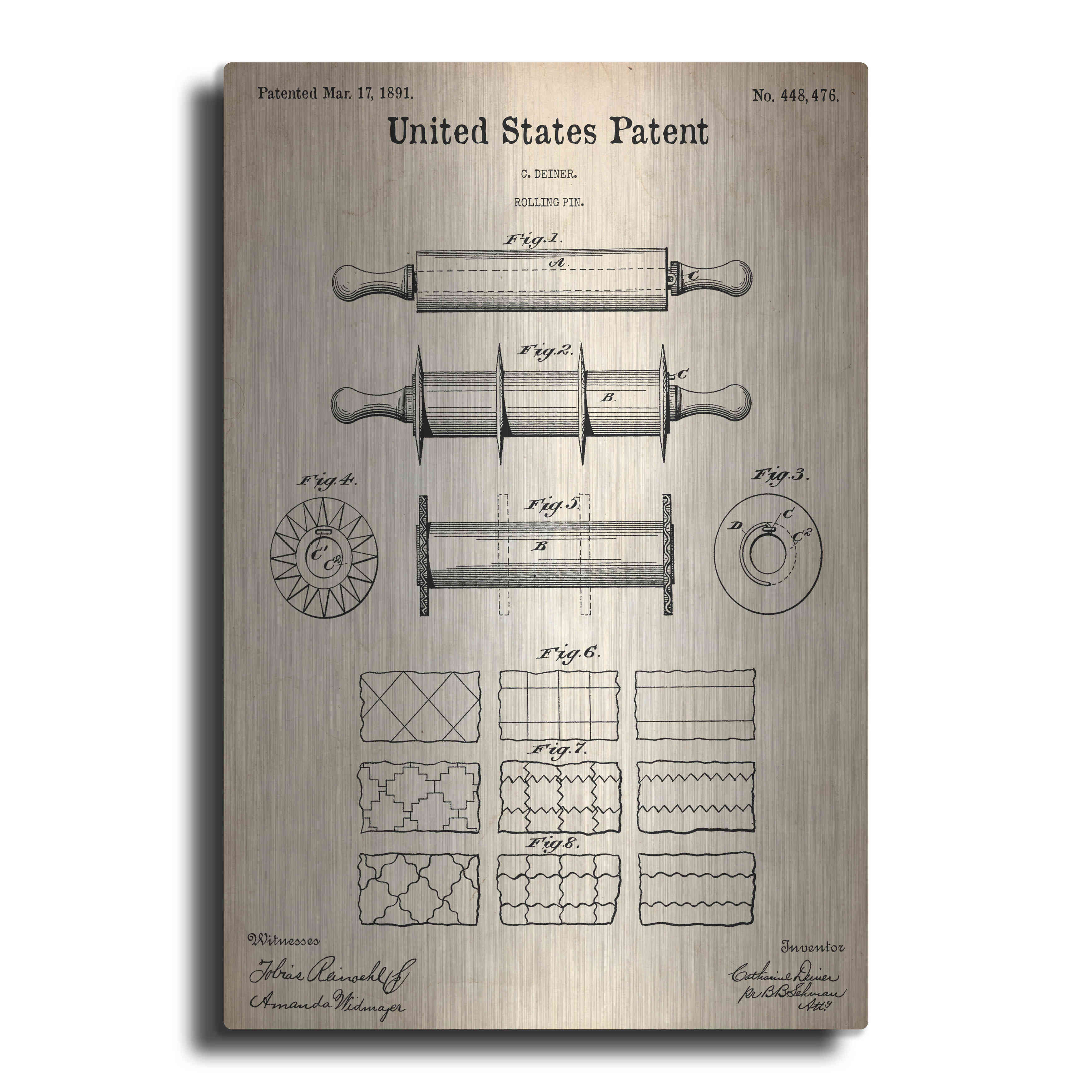 Luxe Metal Art 'Rolling Pin Blueprint Patent Parchment,' Metal Wall Art ...