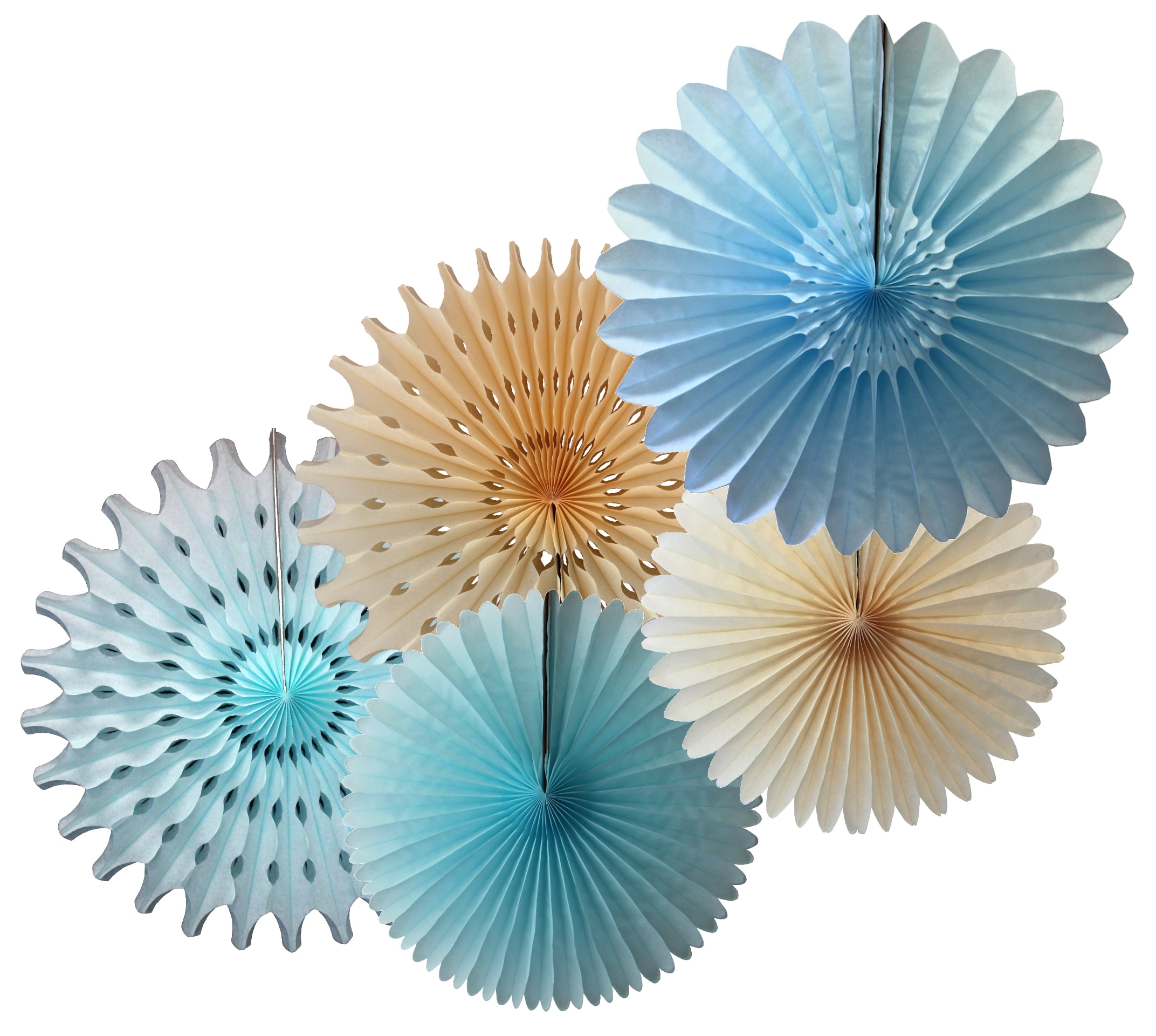 Devra Party Light Blue and Ivory Large Tissue Paper Fan Decorations, 13 ...
