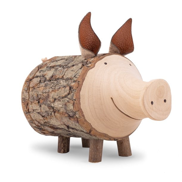 Wooden Piggy Bank - Pig Figurine Coin Holder for Girls & Boys - Wooden ...