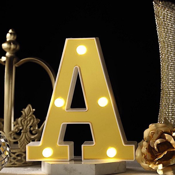 BalsaCircle 6" Gold A Marquee Warm White LED Lighted Sign Wedding ...