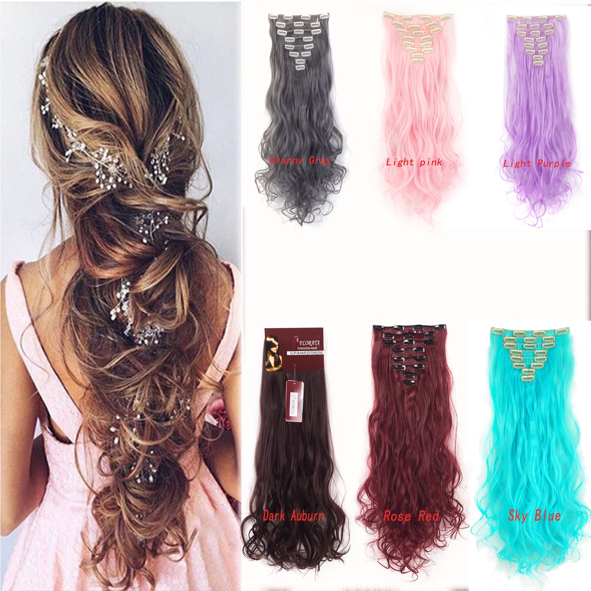 LELINTA 17 "-24" Curly Full Head Clip in Synthetic Hair Extensions 8 ...