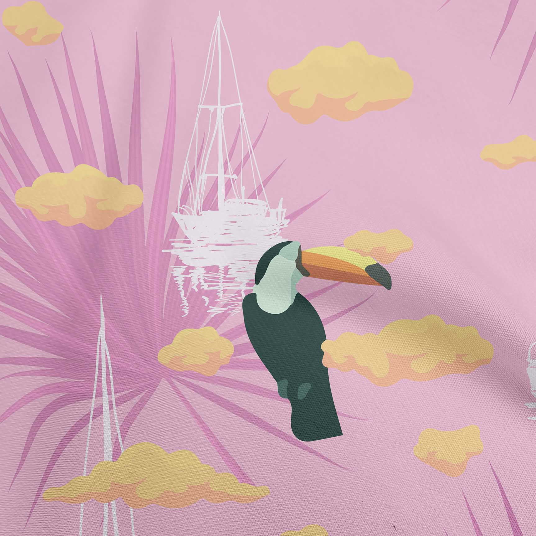 oneOone Silk Tabby Light Pink Fabric Tropical Toucan Bird With Clouds ...