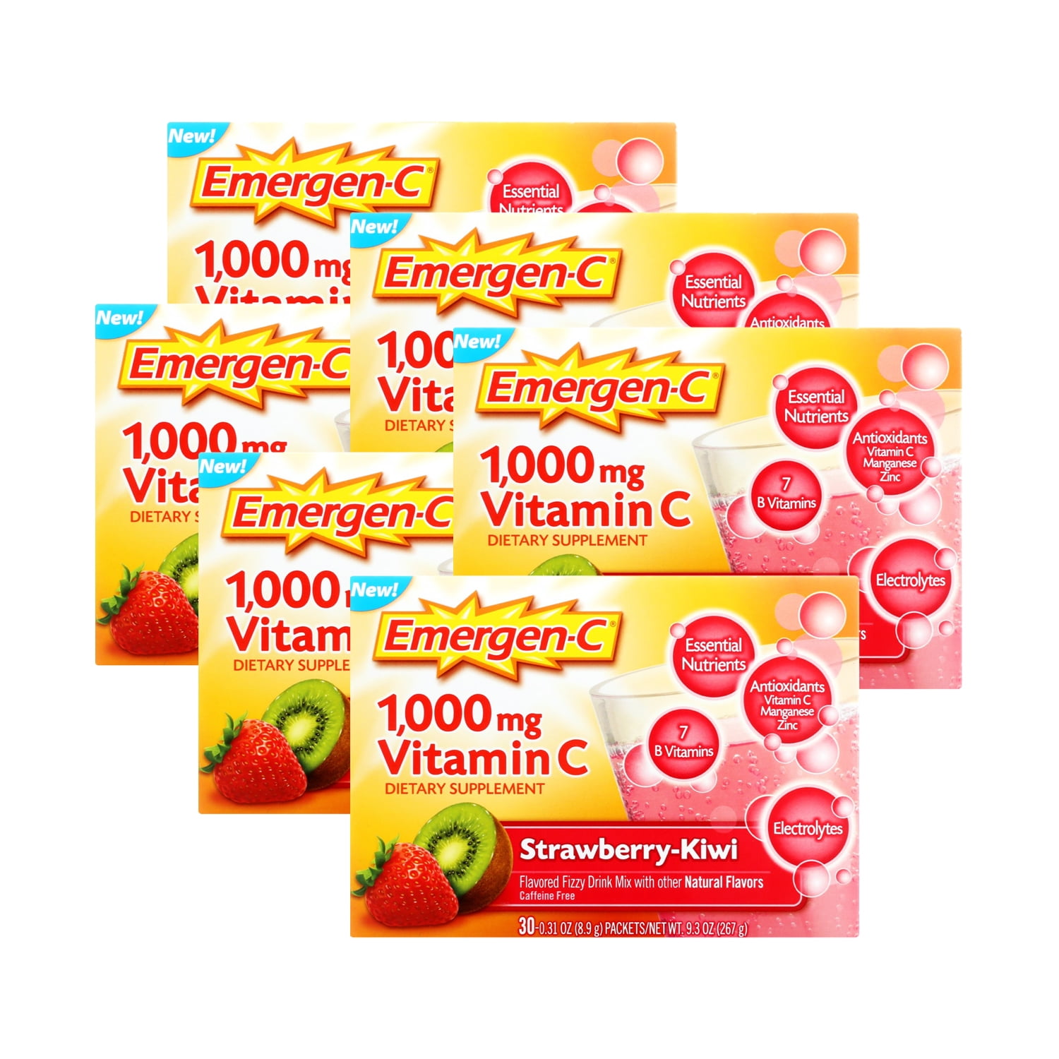 Emergen-C Vitamin C 1000mg Powder Strawberry Kiwi Flavor, 30 count ( 6 ...
