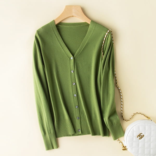 U. Vomade Spring Autumn Womens Wool Bottoming Shirt Thin V-Neck Long Sleeve Knit Cardigan Jacket Short Sweater Loose Top