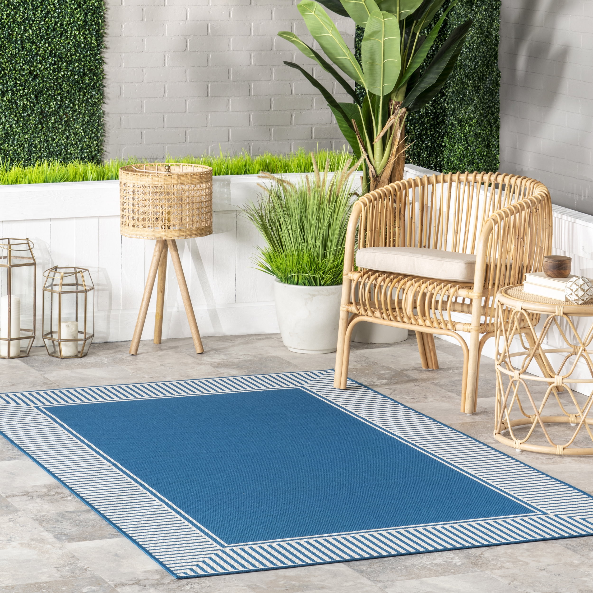 nuLOOM Asha Simple Border Indoor/Outdoor Area Rug, 8' x 10', Teal ...