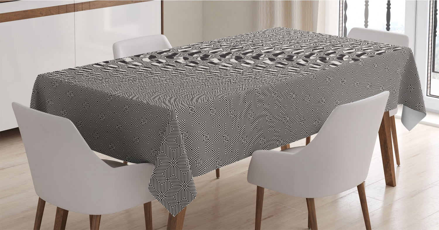 Modern Tablecloth, Abstract Vision Striped Elements Motif Optical ...
