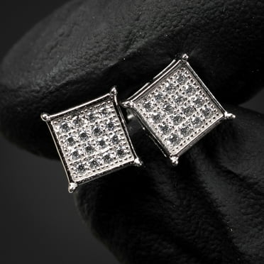 Men's Elegant Square Cut Sterling Silver Iced Cz Hip Hop Stud Screw Back Earrings - Walmart.com